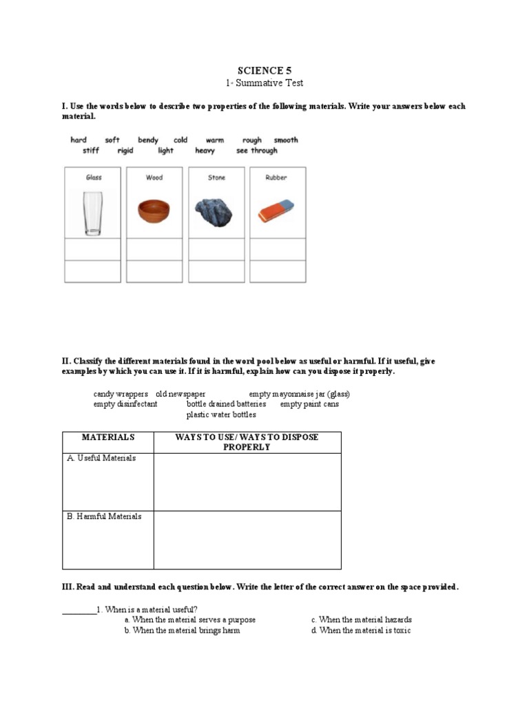 SCIENCE 5 Q1 SUMMATIVE TEST | PDF