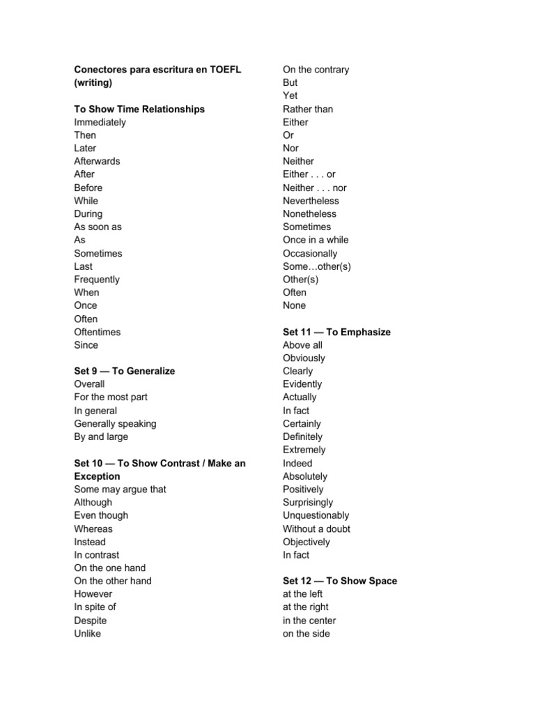 Conectores para Escritura en Toefl (:WWW - Languages247.com:toefl:3 ...