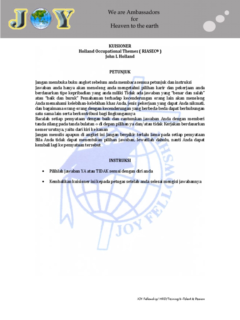 Kuisoner John Holand | PDF | Pengembangan Diri