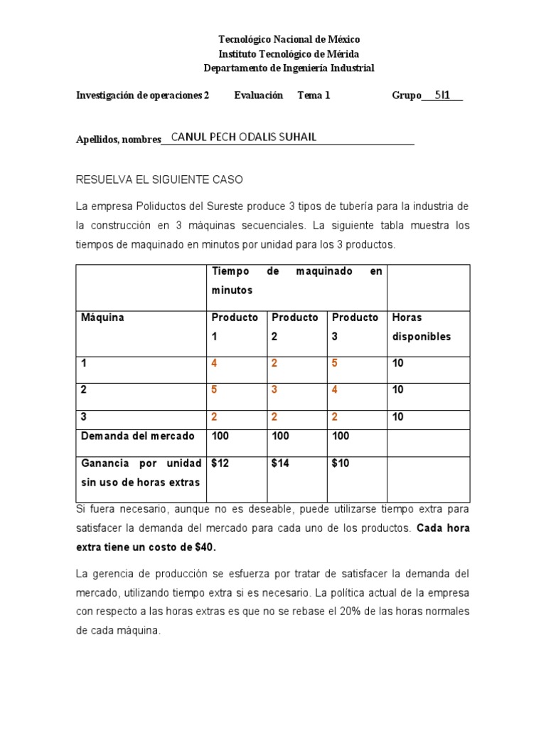 Canul Pech - 5i1 - Evt1 - Ido2 | PDF | Business | Programación lineal