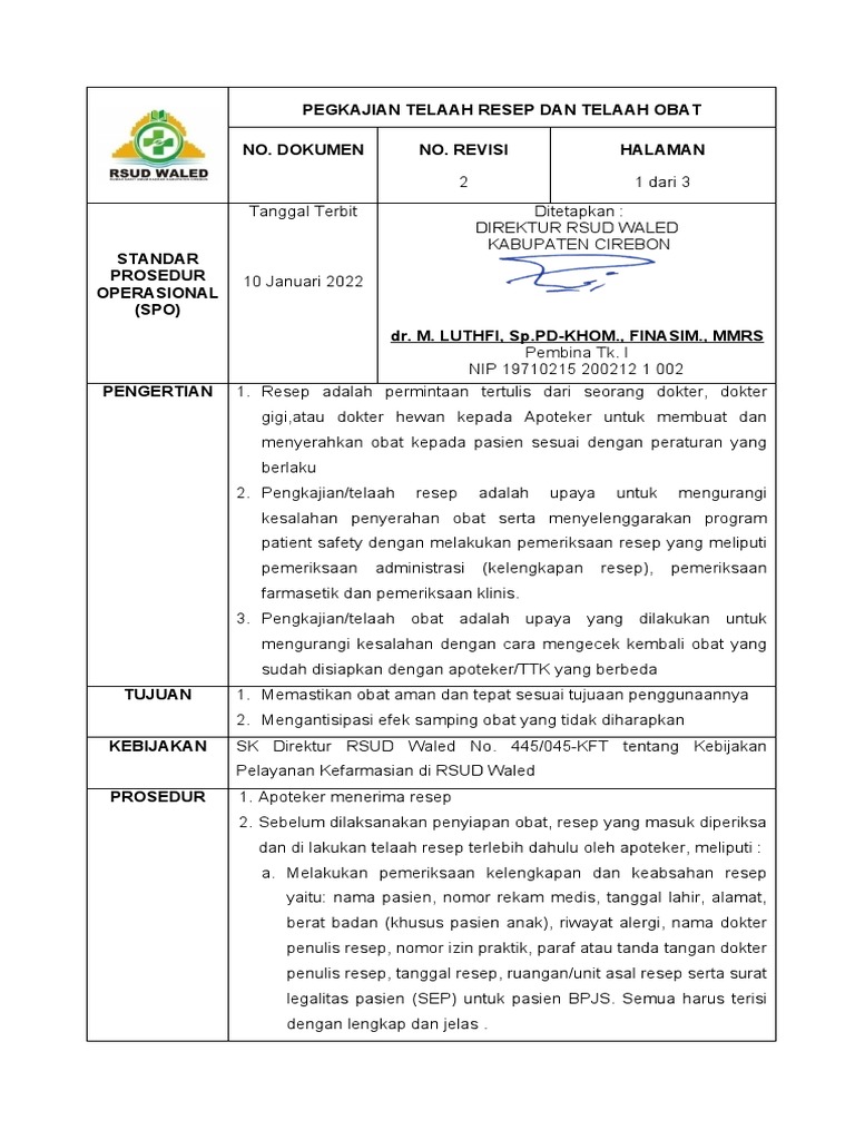 Spo Pengkajian Telaah Resep Dan Telaah Obat | PDF