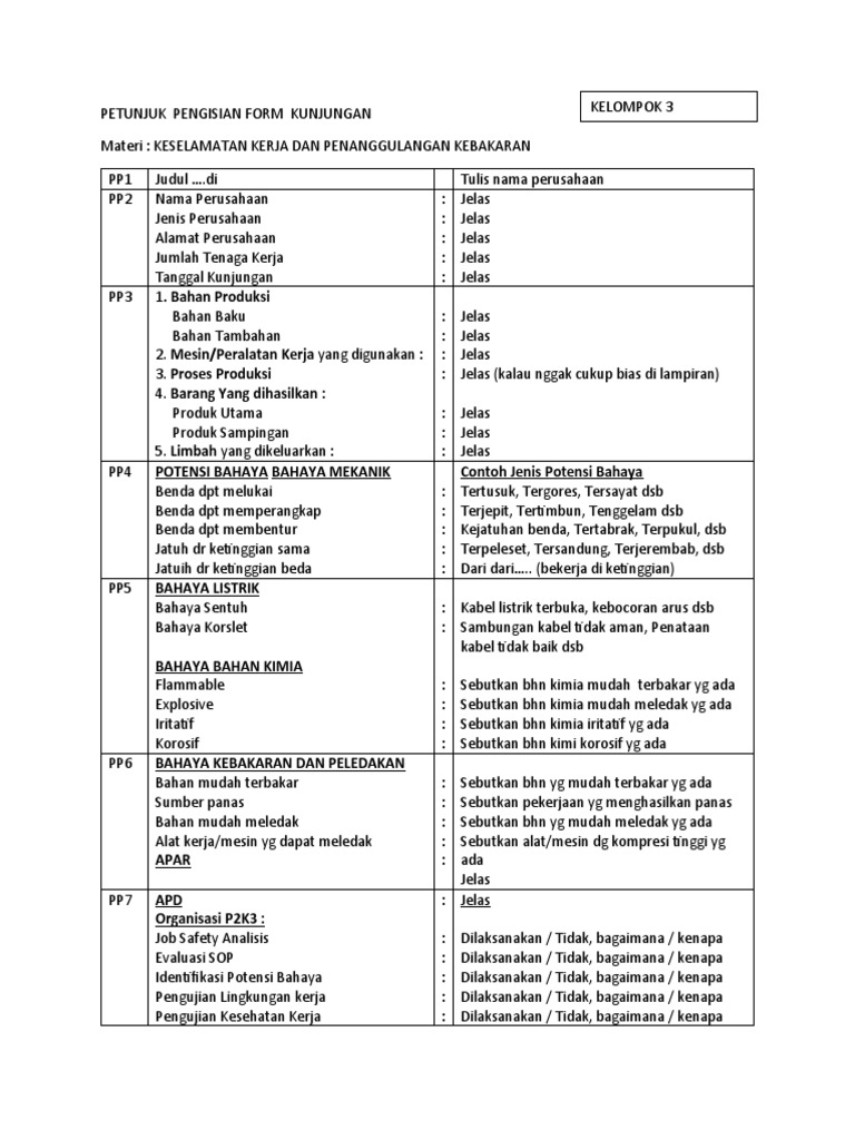 Petunjuk Pengisian Form Kunjungan | PDF