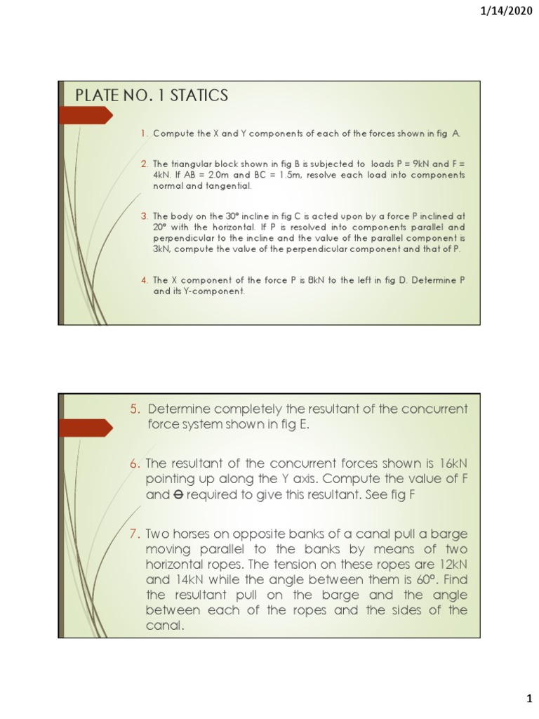 Engineering Mechanics Plate No. 1 | PDF | Force | Angle