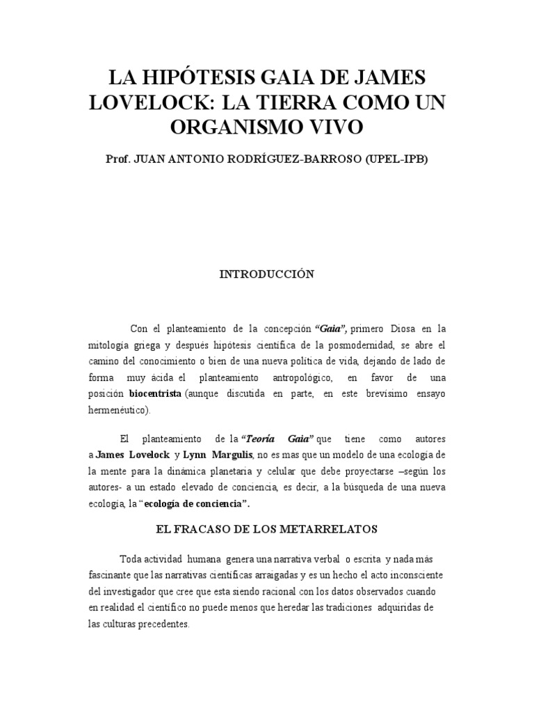 La Hipótesis Gaia de James Lovelock | PDF | Tierra | Hipótesis de Gaia