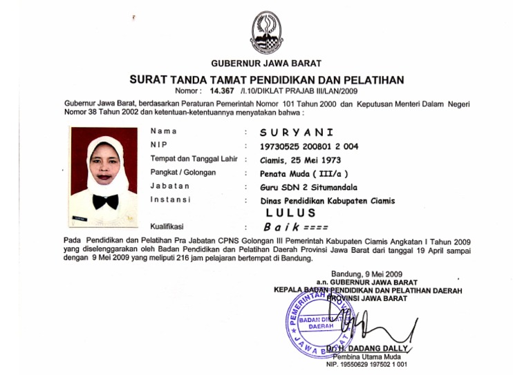 Surat Tanda Tamat Pelatihan | PDF