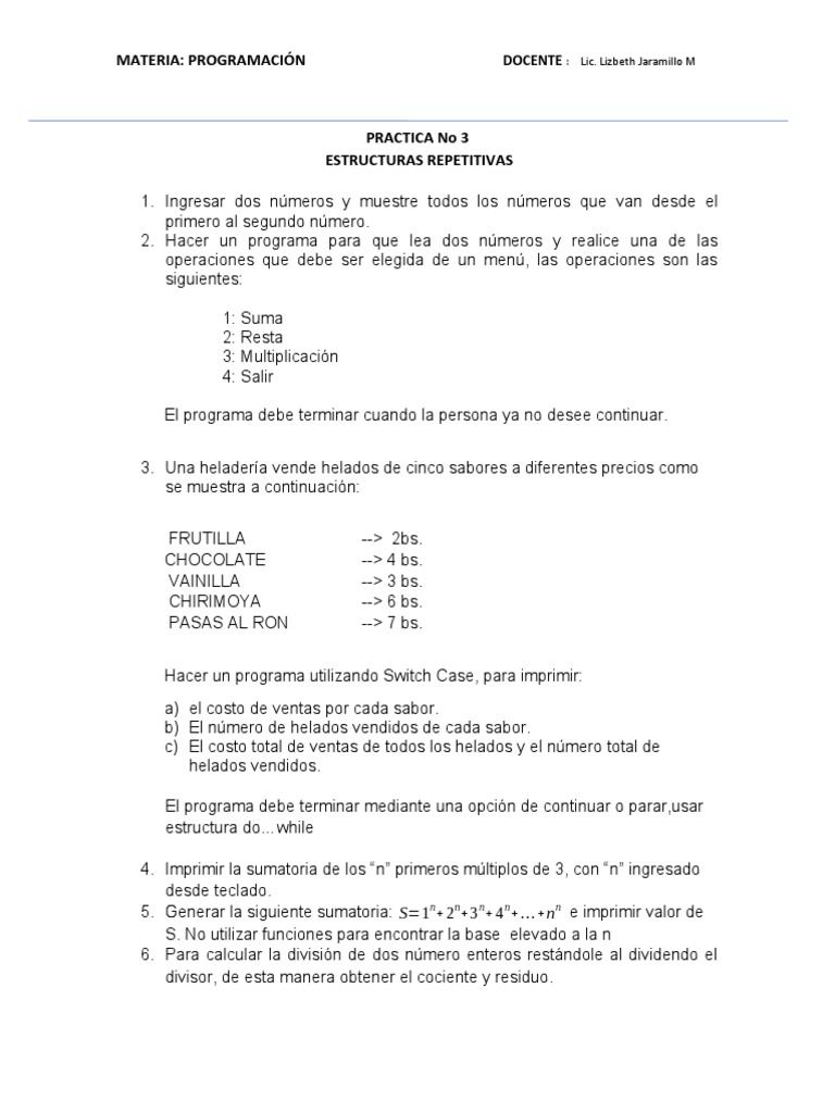 Practica de N 3 Est. Repetitivas 2022 | PDF | División (Matemáticas ...