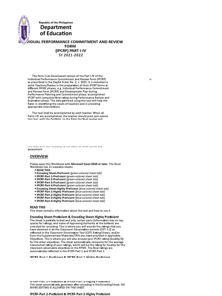 Ipcrf - Sy 2021-2022 | PDF | Learning | Microsoft Excel