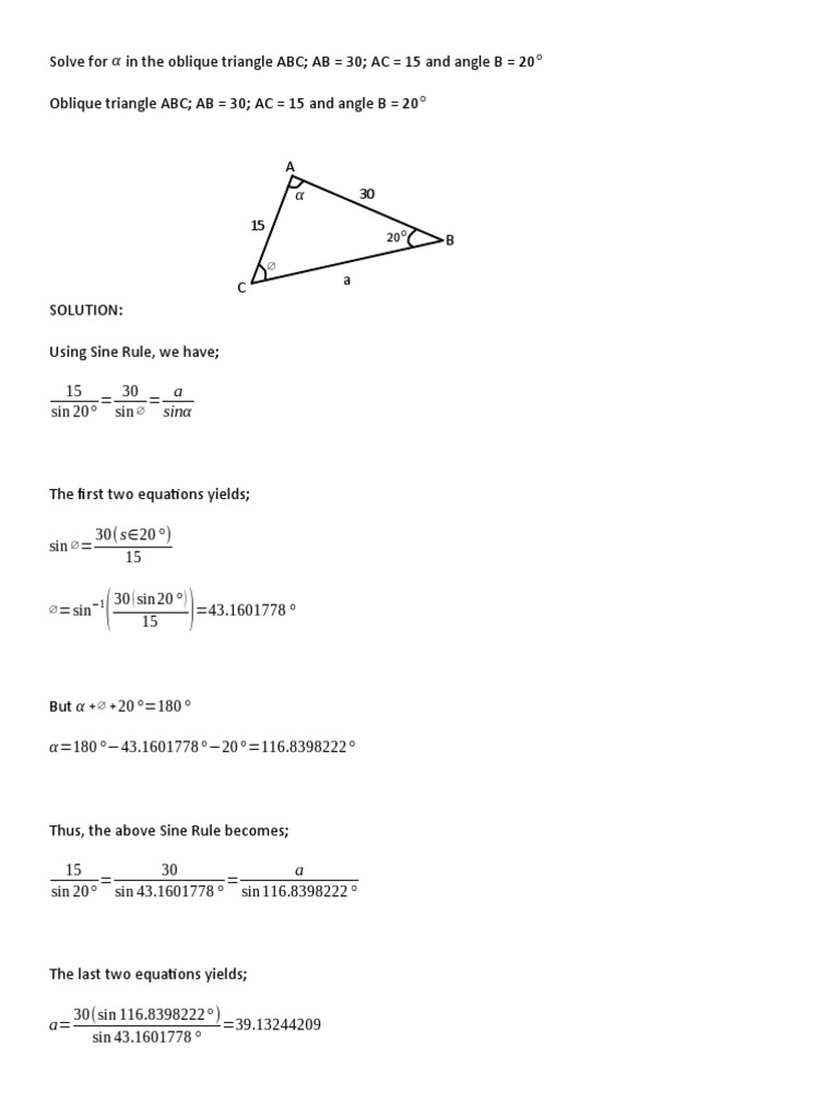 Solve for α in the oblique triangle ABC | PDF Solve for α in the oblique triangle ABC | PDF