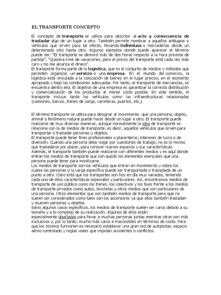 El Transporte Concepto | PDF | Transporte | Logística