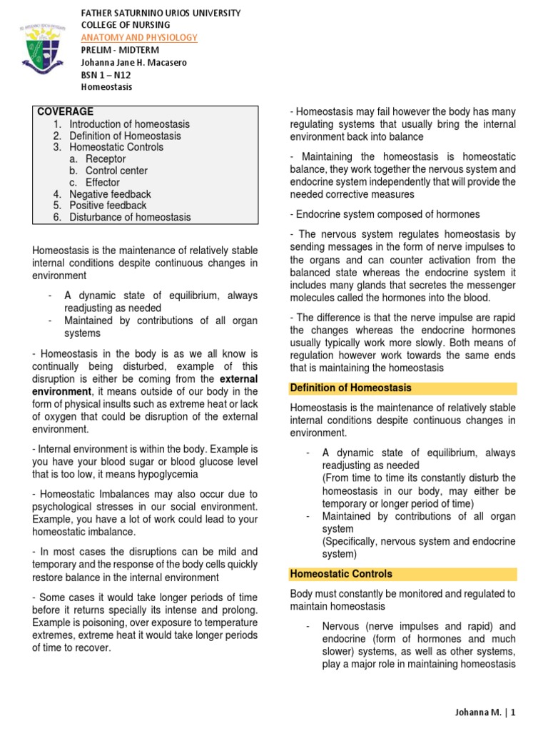 Johanna Jane H. Macasero - Anaphy Homeostasis Transes | PDF ...