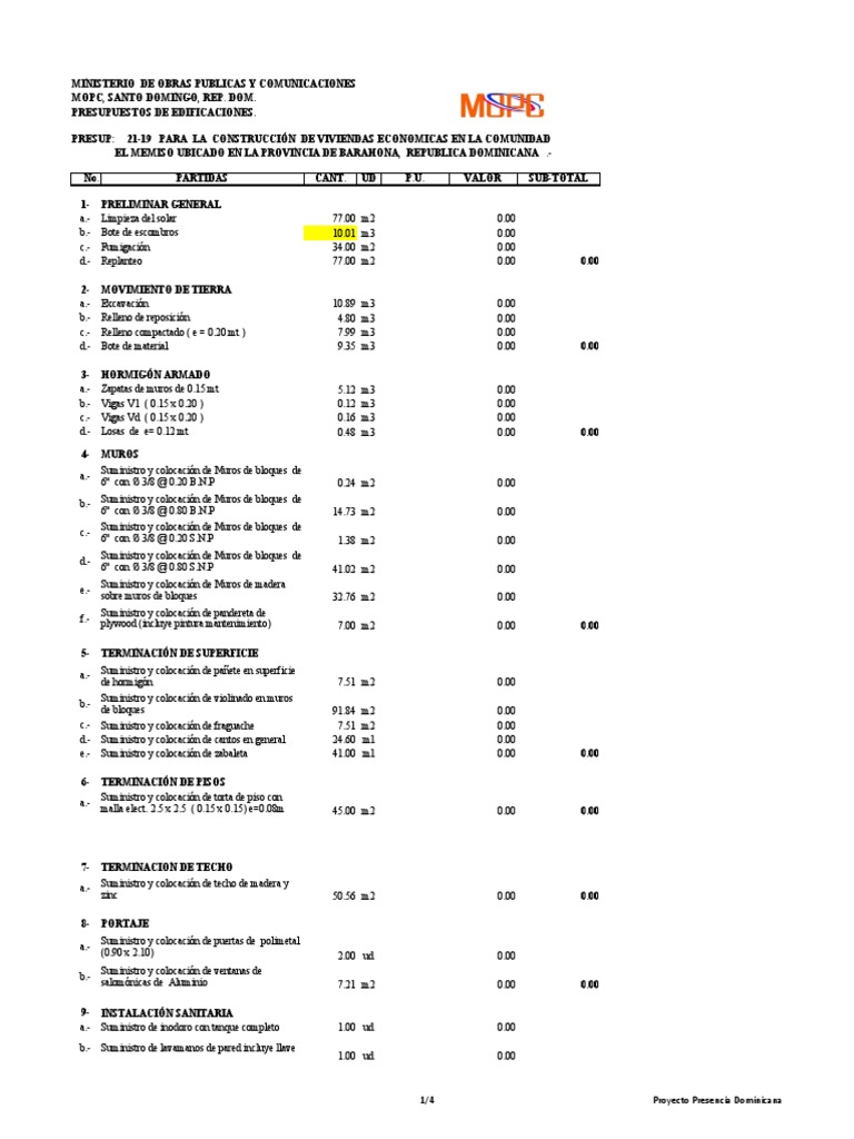 Enmienda No2 Listado Partidas Viviendas El Memiso | PDF | Materiales ...