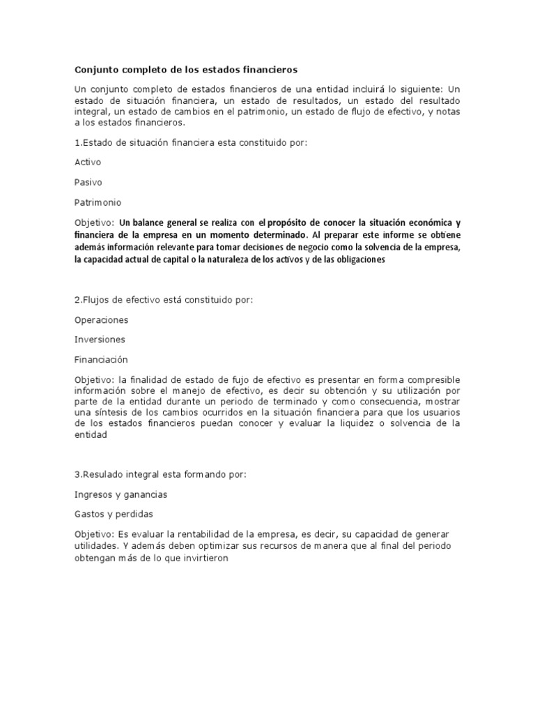 Conjunto Completo de Los Estados Financieros | PDF