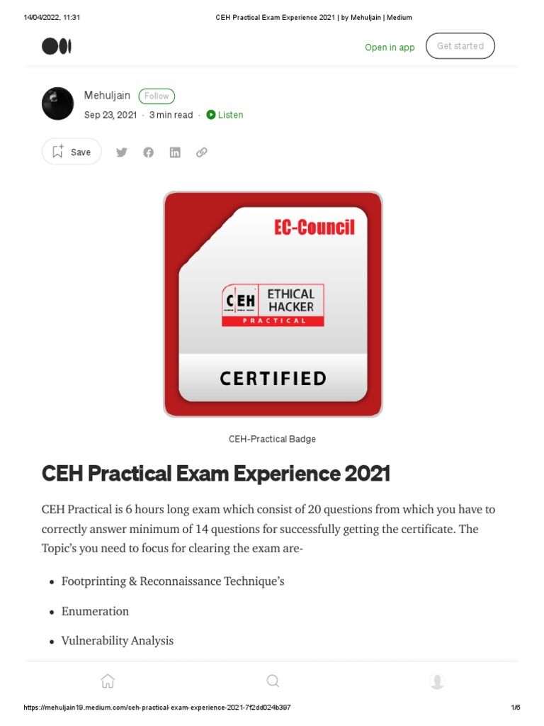 CEH Practical Exam Experience 2021 - by Mehuljain - Medium | PDF ...