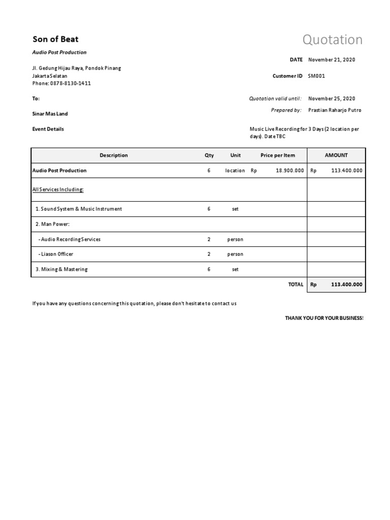 Quotation SOB Sinarmas | PDF