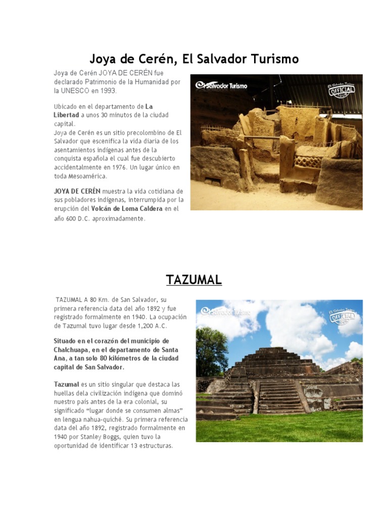 Principales Sitios Arqueológicos en El Salvador | PDF | Ciencias ...