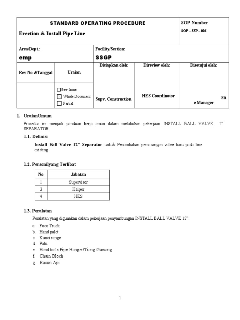 Contoh SOP Ereksi Dan Pemasangan Pipa | PDF