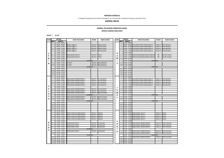 Jadwal Kelas Horizon University | PDF