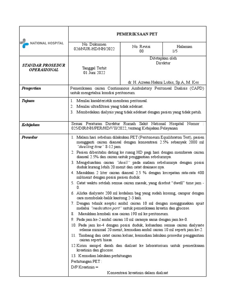 Sop - Pemeriksaan Pet | PDF