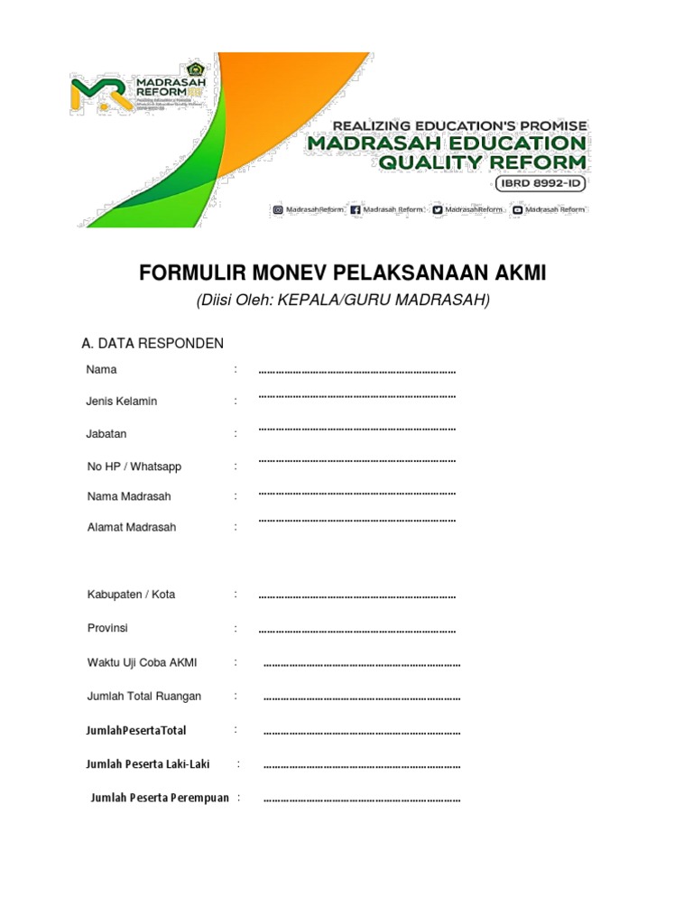 Formulir Monev AKMI Madrasah | PDF