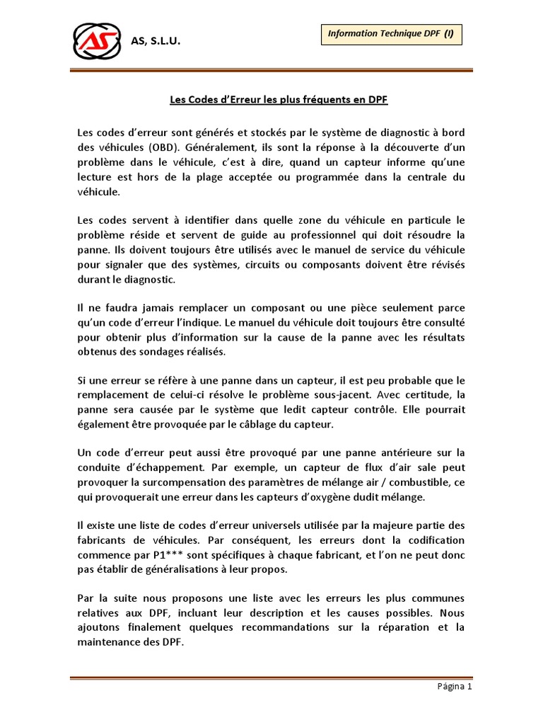 Codes D Erreur | PDF | Filtre (électronique) | Particules en suspension