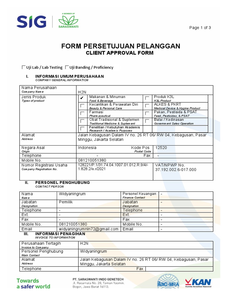 SIG - Form Client Approval | PDF
