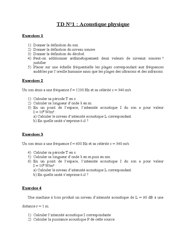 TD N°1 - Acoustique Physique | PDF | Son | Décibel
