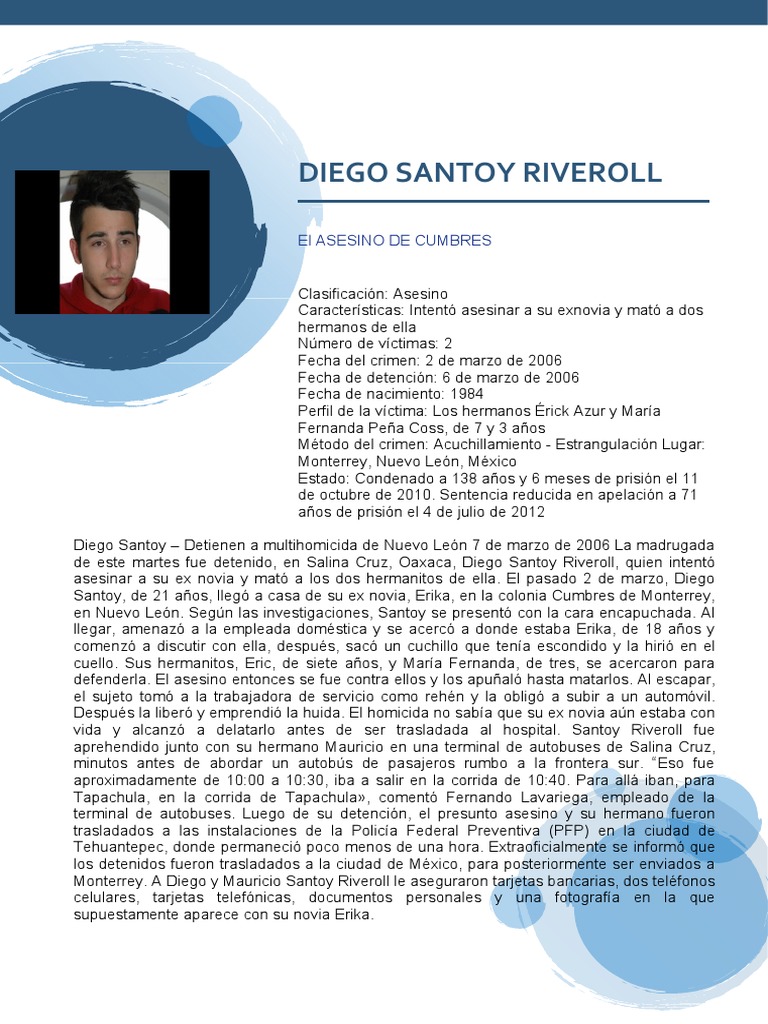 Perfil Crimonologuico Diego Santoy Tarea | PDF | Crímenes | Crimen y ...