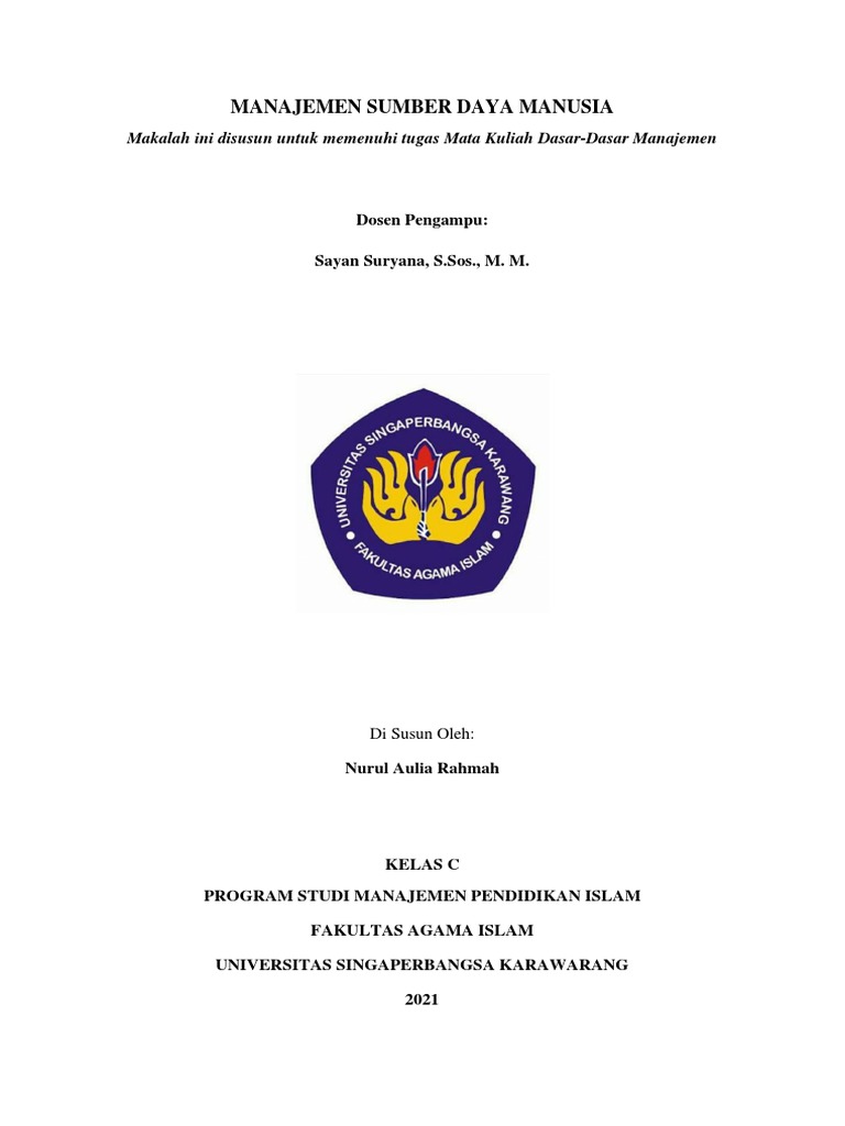 Makalah - (MANAJEMEN SUMBER DAYA MANUSIA) Oleh - Nurul Aulia Rahmah 1C MPI | PDF