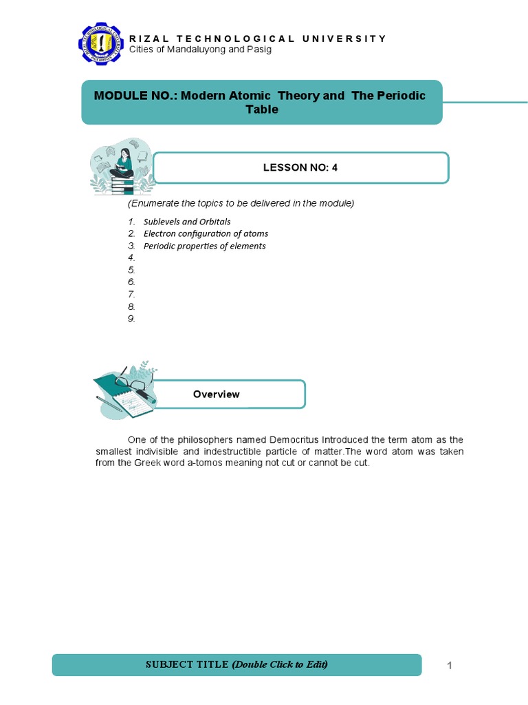 Rizal Tech atomic theory module | PDF | Atomic Orbital | Electron ...