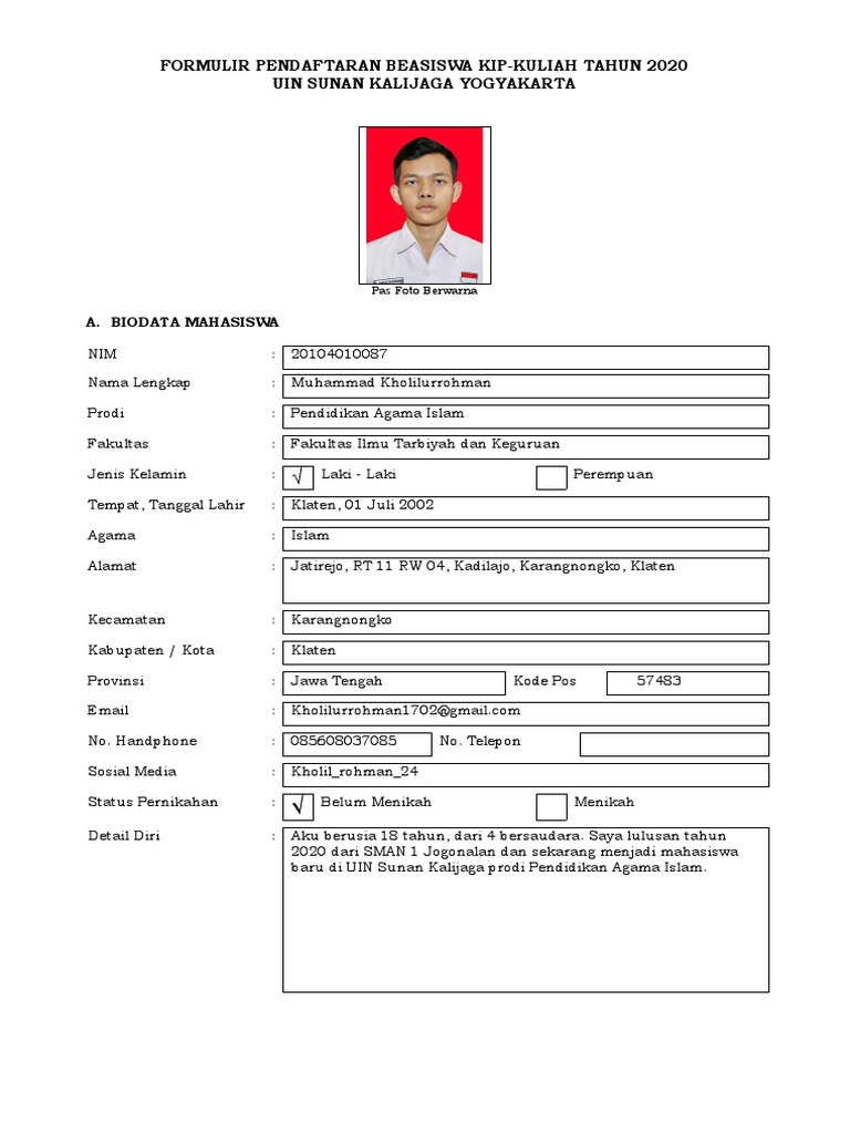 Formulir KIP Kuliah 2020 | PDF