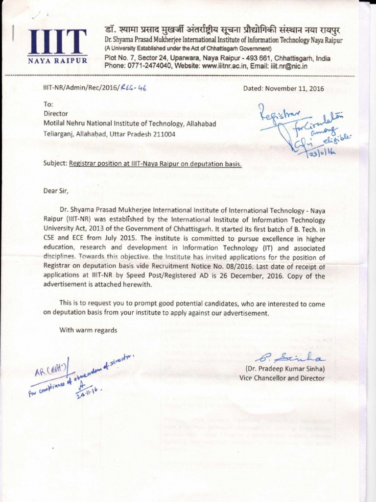 Registrar Position at IIIT NR | PDF
