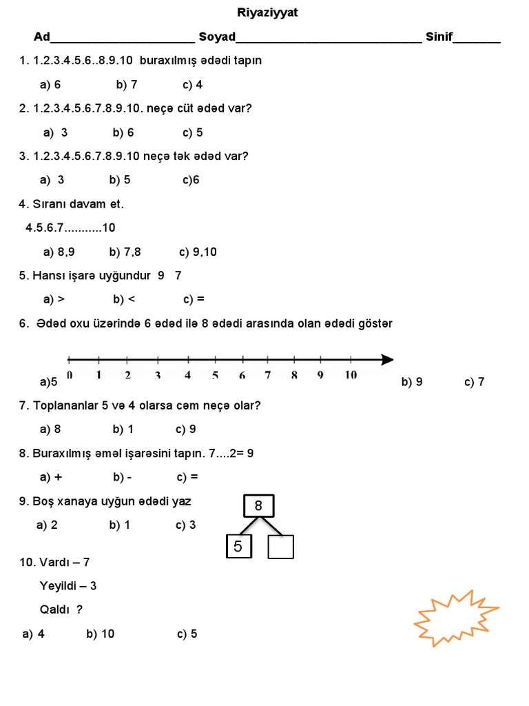 1 Ci Sinif Riyaziyyat 3 | PDF