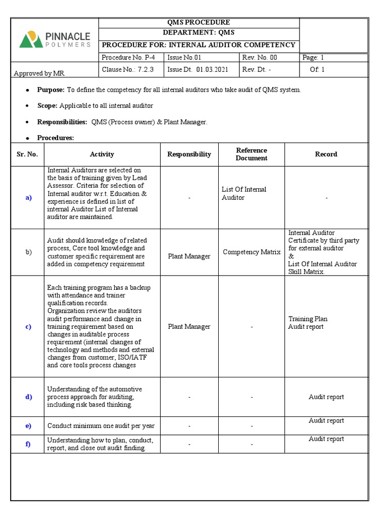4) Internal Auditor Competency | PDF