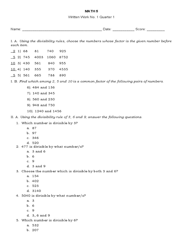 V1 SUMMATIVE TEST - MATHEMATICS 5 - Quarter 1 | PDF | Teaching Methods ...