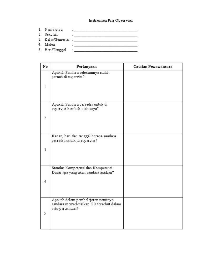 Instrumen Kegiatan Supervisi Guru | PDF