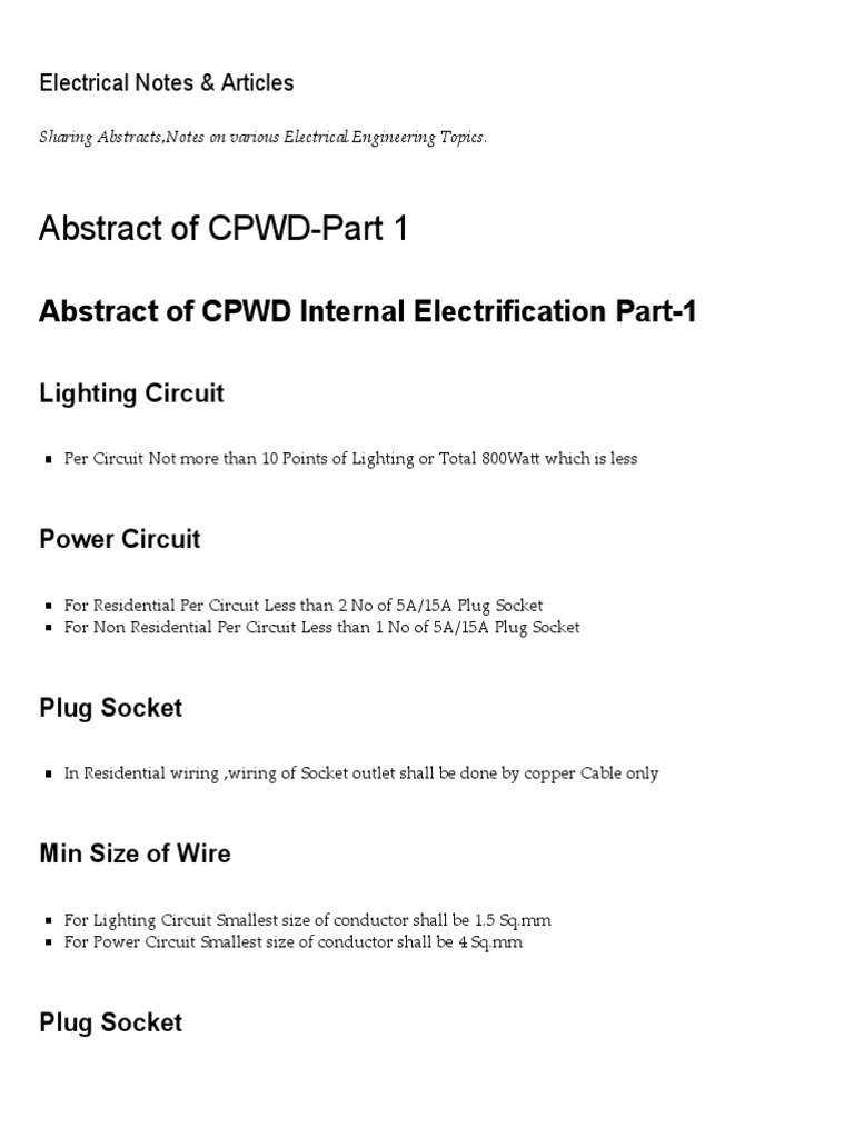CPWD Electrical Specifications Overview | PDF | Ac Power Plugs And ...
