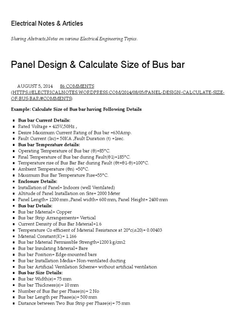 Busbar Sizing Calculation | PDF | Ventilation (Architecture ...