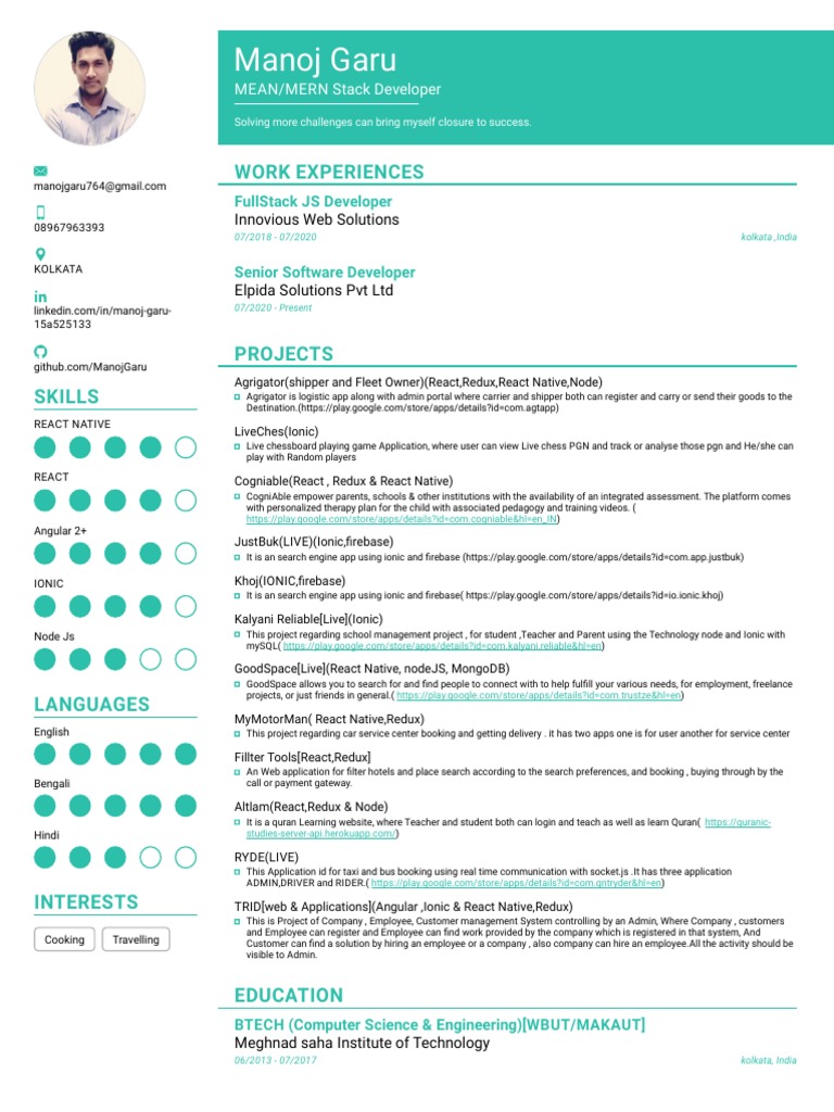 Manoj's Resume | PDF | Web Application | Computing