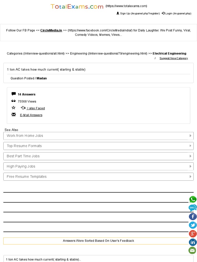 1 Ton AC Takes How Much Current (Starting & Stable) | PDF