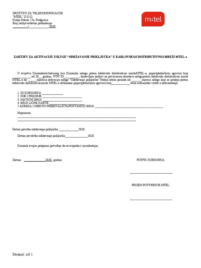 Zahtjev Za Mirovanje | PDF