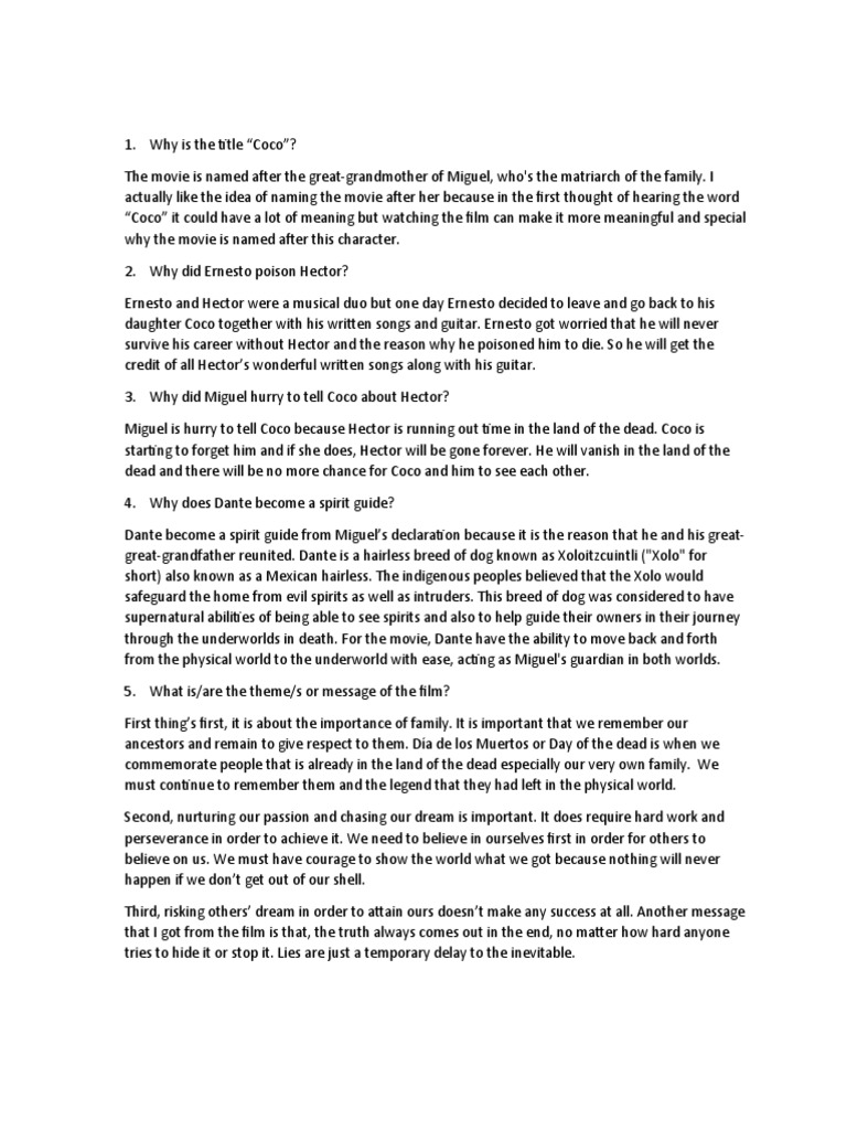 Coco Movie Reflection | PDF