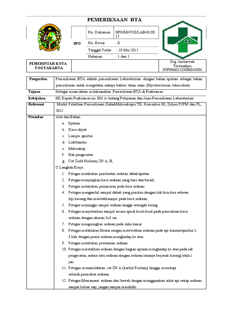 SPO Pemeriksaan BTA | PDF