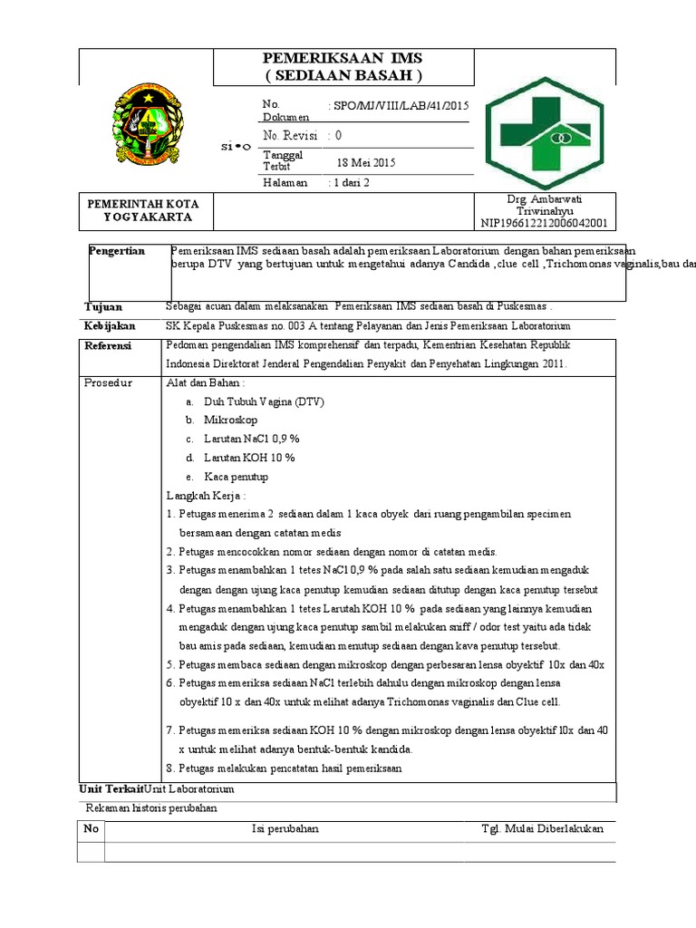 SPO Pemeriksaan IMS (Sediaan Basah) | PDF
