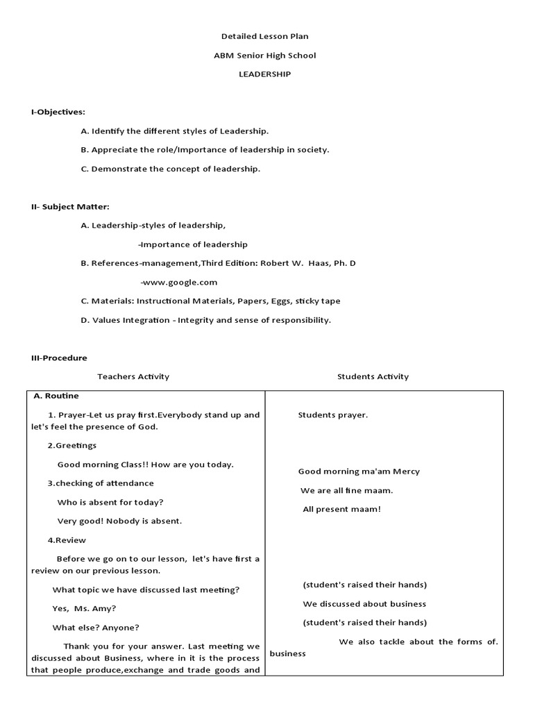 Leadership Styles Lesson Plan | PDF