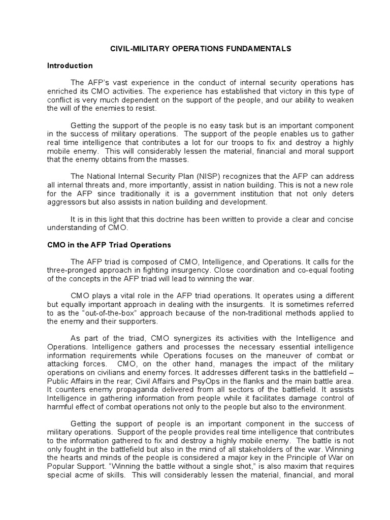 Fundamentals of Civil Military Operations (CMO) | PDF