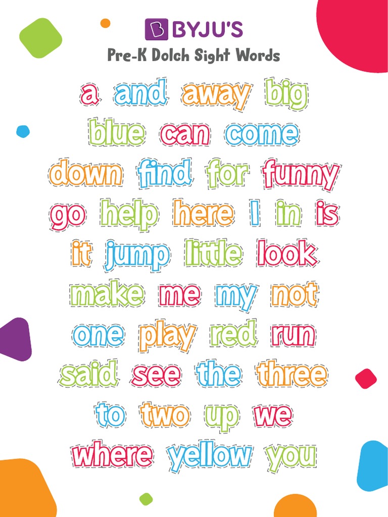 Mar21 SE Dolch Sight Words K3 Printable | PDF | Wellness