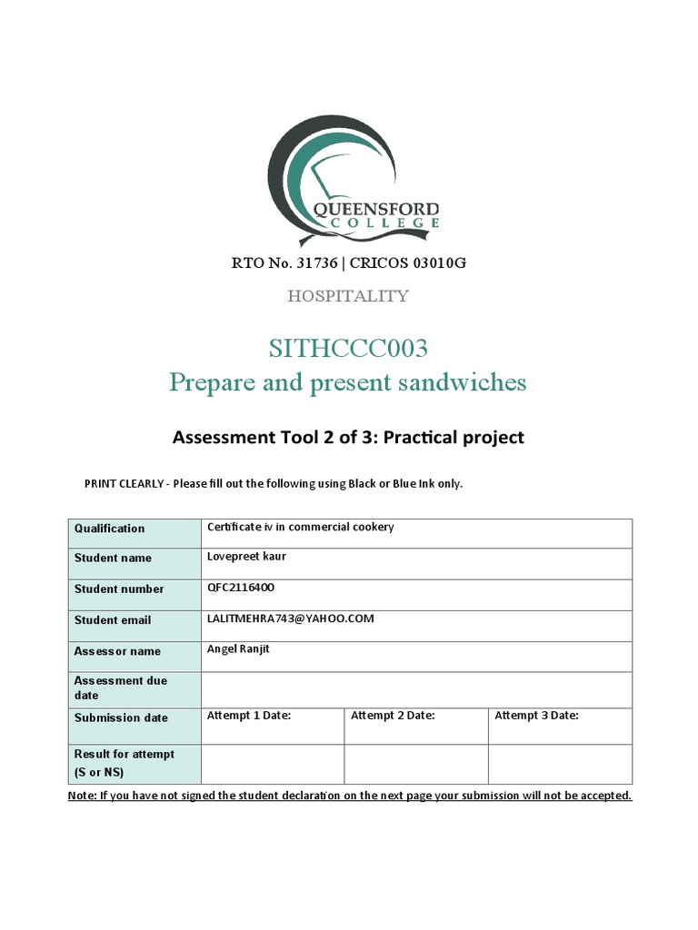 SITHCCC003 - AT2 of 3 - Practical Project - V4.0 - JK | PDF | Salad ...