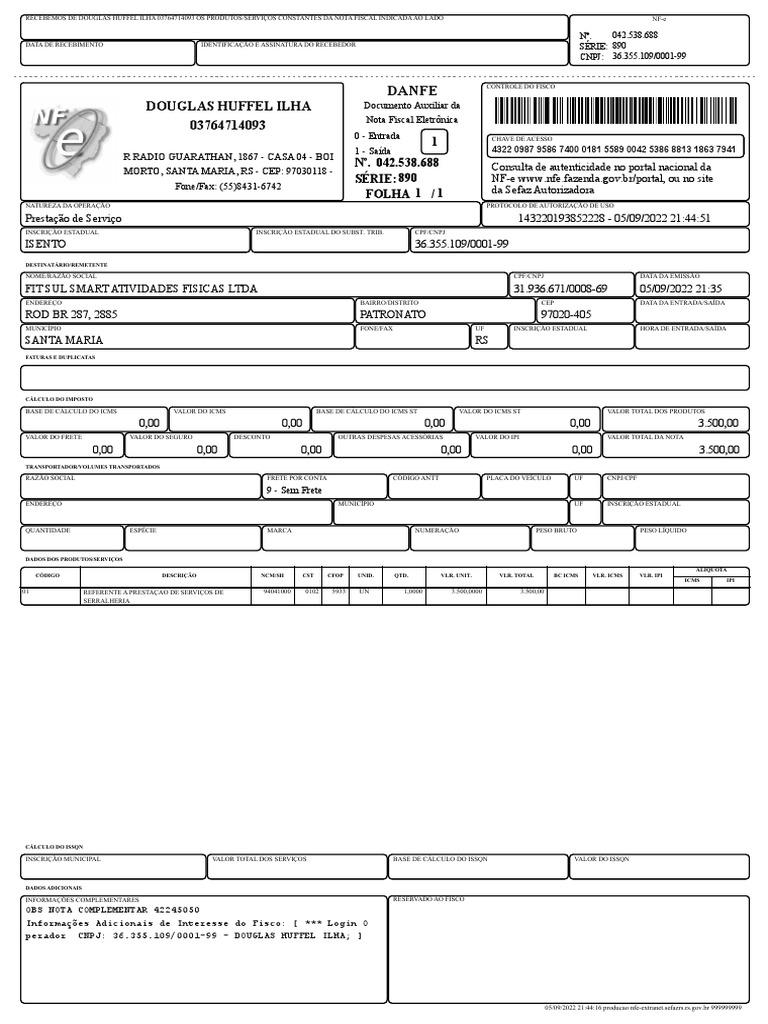 Danfe | PDF | Recibo | Comércio