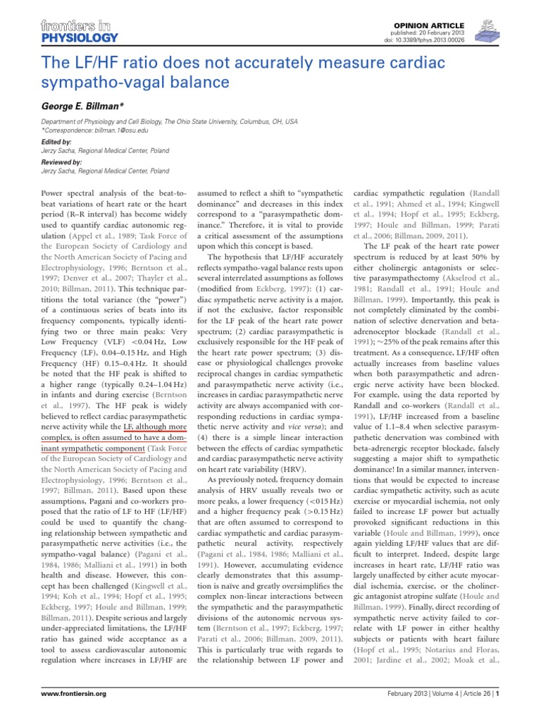 The LF:HF Ratio Does Not Accurately Measure Cardiac Sympatho-Vagal ...