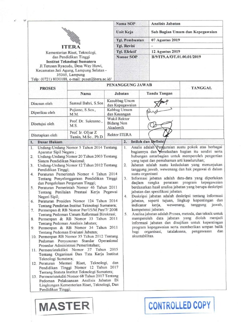 SOP Analisis Jabatan ITERA | PDF